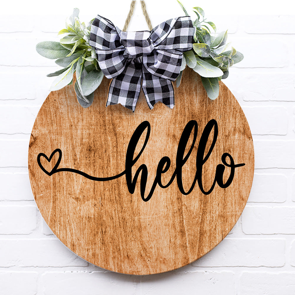 Hello Wooden Door Sign - Mostly Pillows