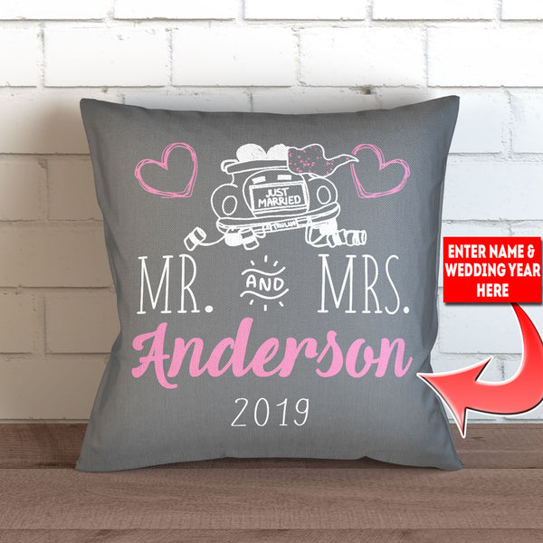 Just Married Throw Pillow Cover Personalized 18" X 18” - Mostly Pillows